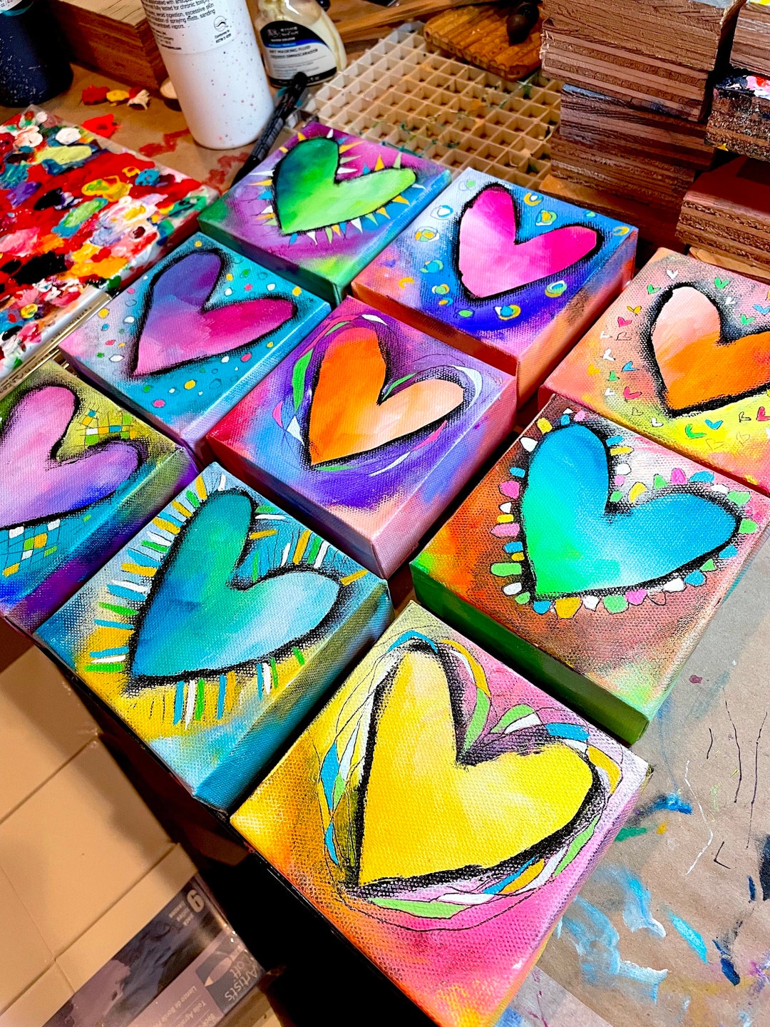 Rainbow Colorful Customizable Heart Painting - Etsy
