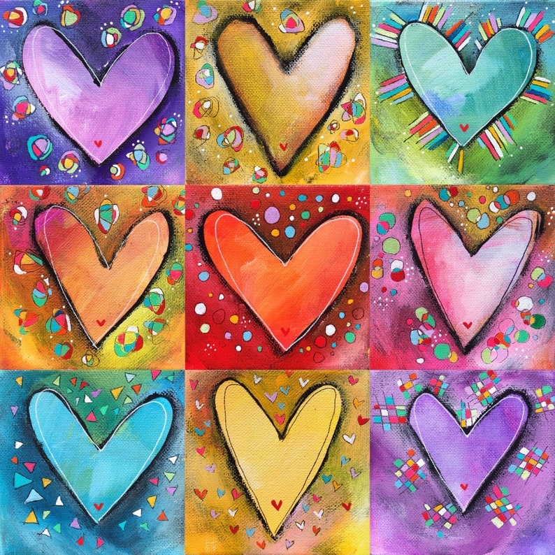 Rainbow Colorful Customizable Heart Painting - Etsy