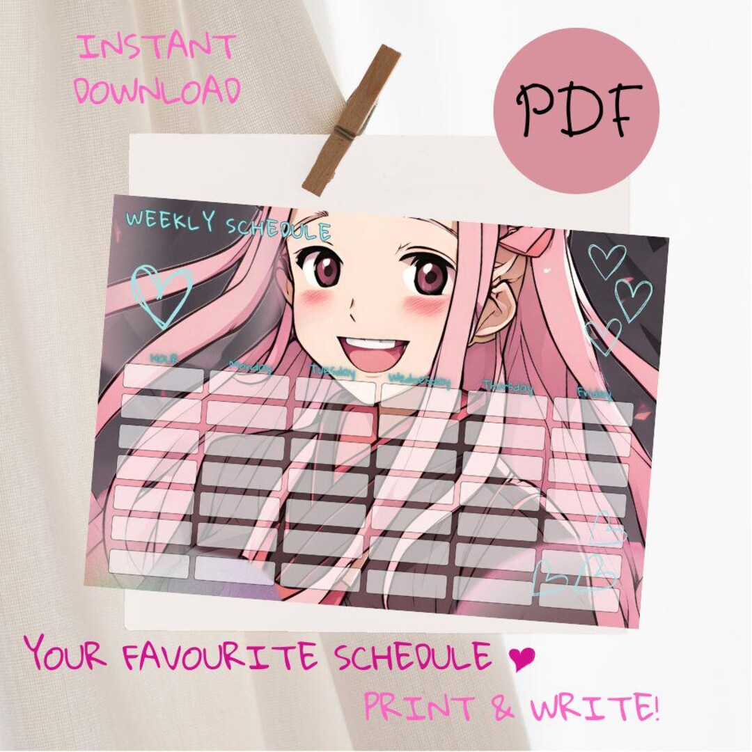 Weekly Schedule, Weekly Planner, Anime - Etsy