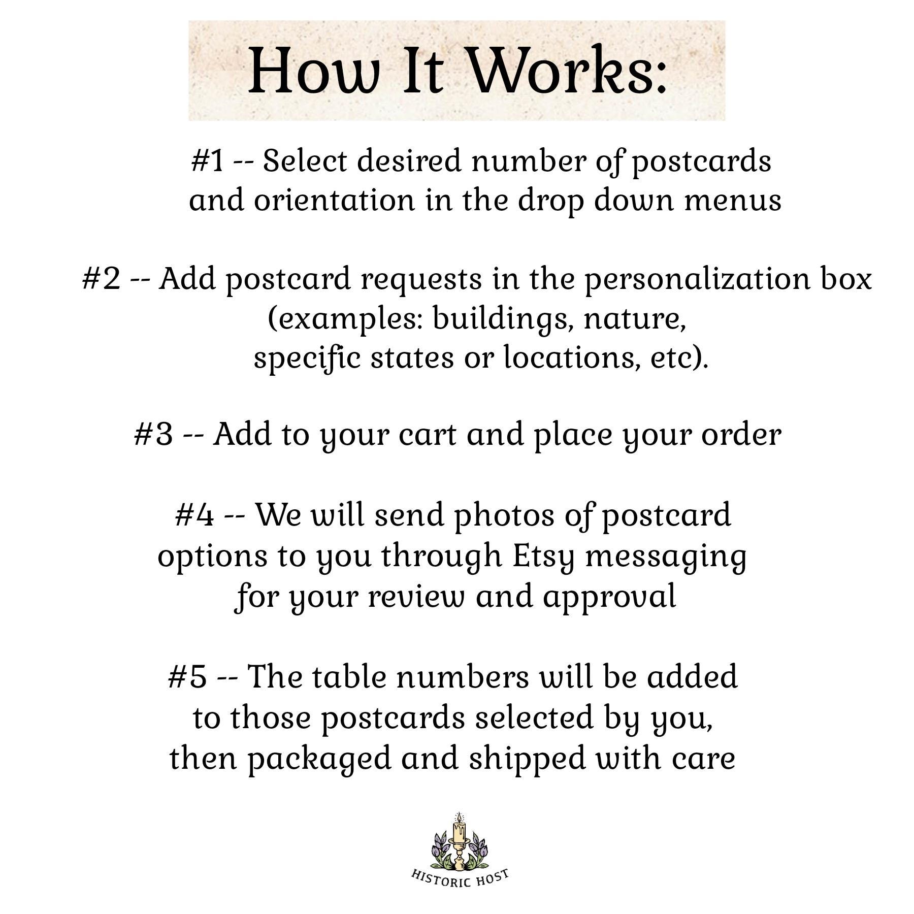 Custom Authentic Vintage & Antique Postcard Table Numbers - Choose Your ...