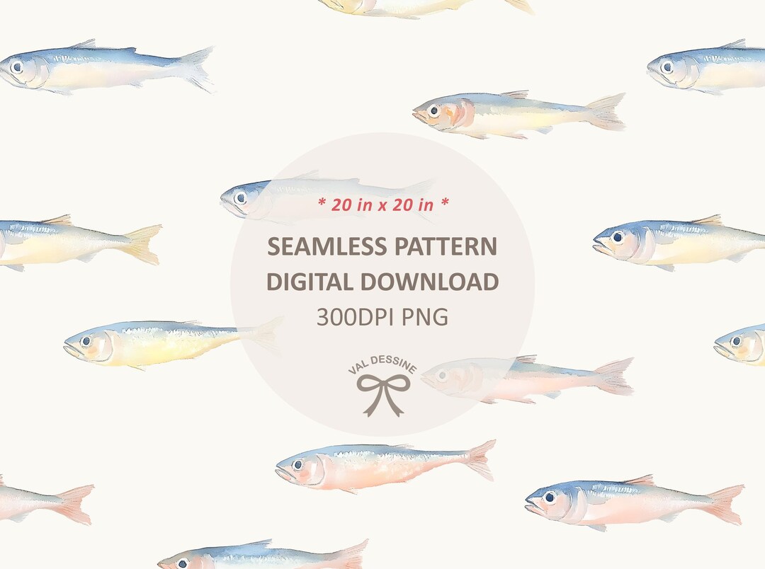 Sardines Seamless Pattern, Pastel Ocean Fish Fabric Print (digital ...