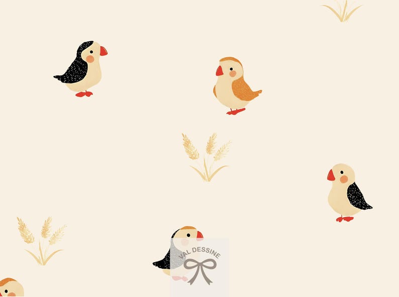 Puffin Bird Seamless Pattern, Cute Animal Printable Fabric, Children ...