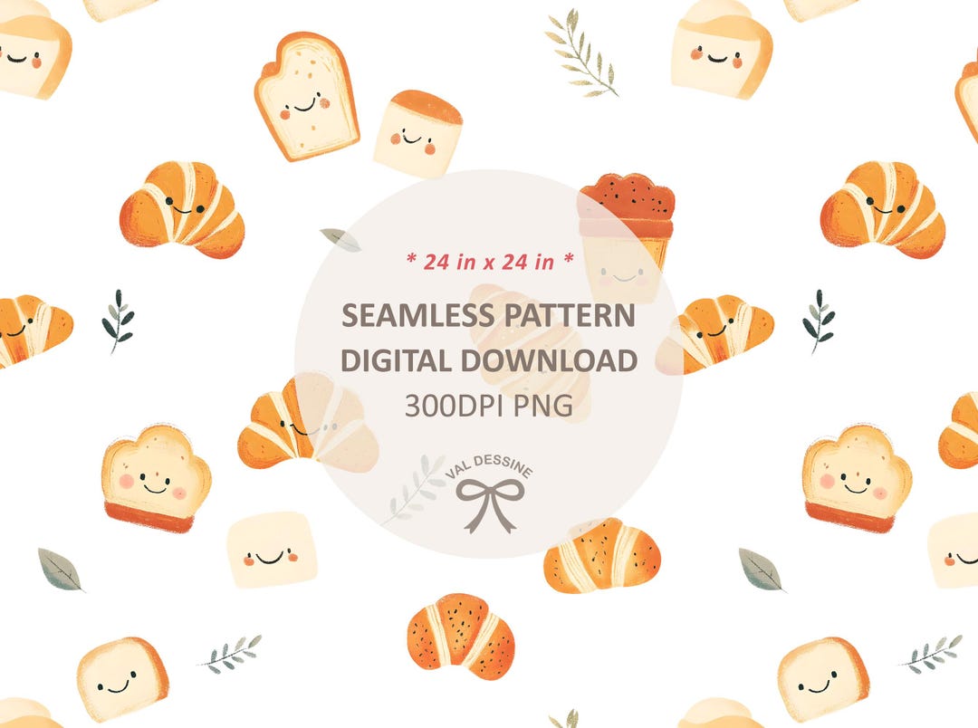 Croissant Seamless Repeating Pattern, Bakery Repeat Png, Girly Digital ...