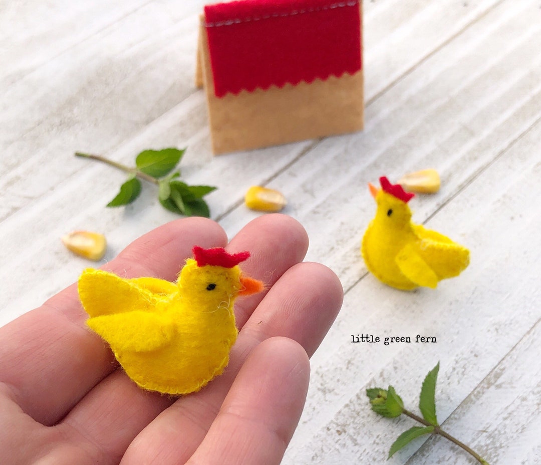 Miniature Felt Stuffed Chicken Pet Plushie, Yellow Hen Toy for Waldorf ...