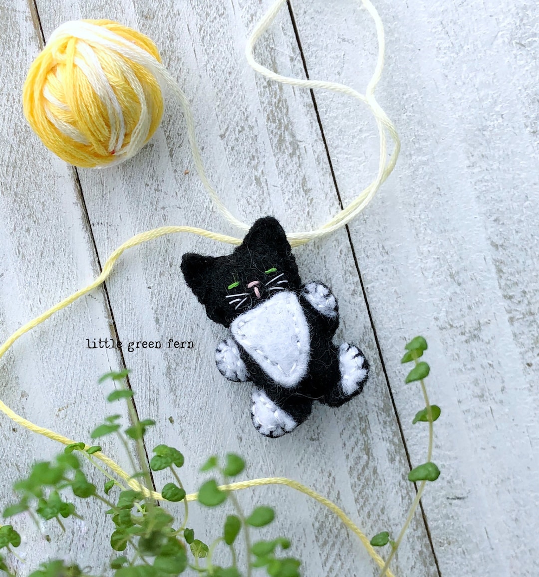 Tiny Stuffed Tuxedo Kitty Cat, Pocket Pet, Miniature Black and White ...