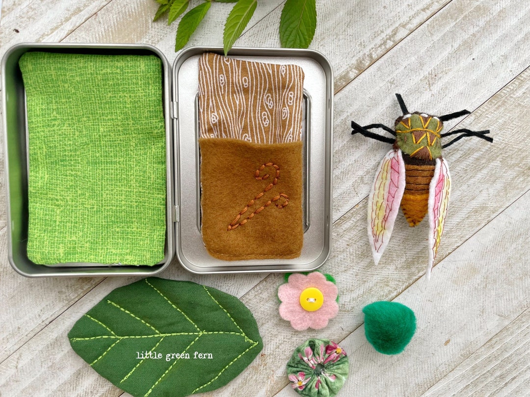 Bug in a Box, Felt Insect, Stuffed Cicada Play Set in Metal Tin, Quiet ...
