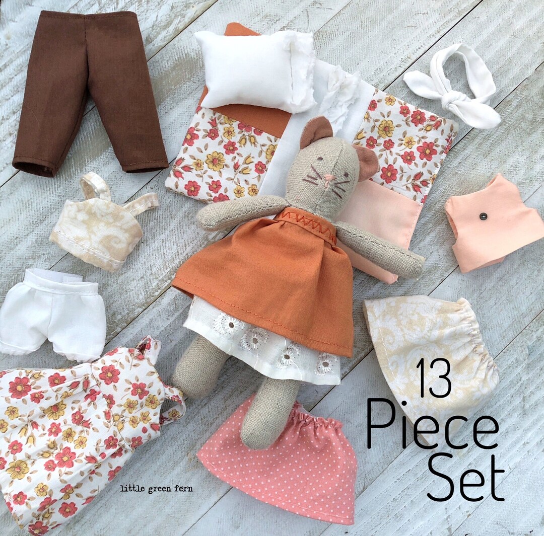 Dress up Kitty Cat Doll Play Set, Linen Cat Rag Doll With Clothing ...