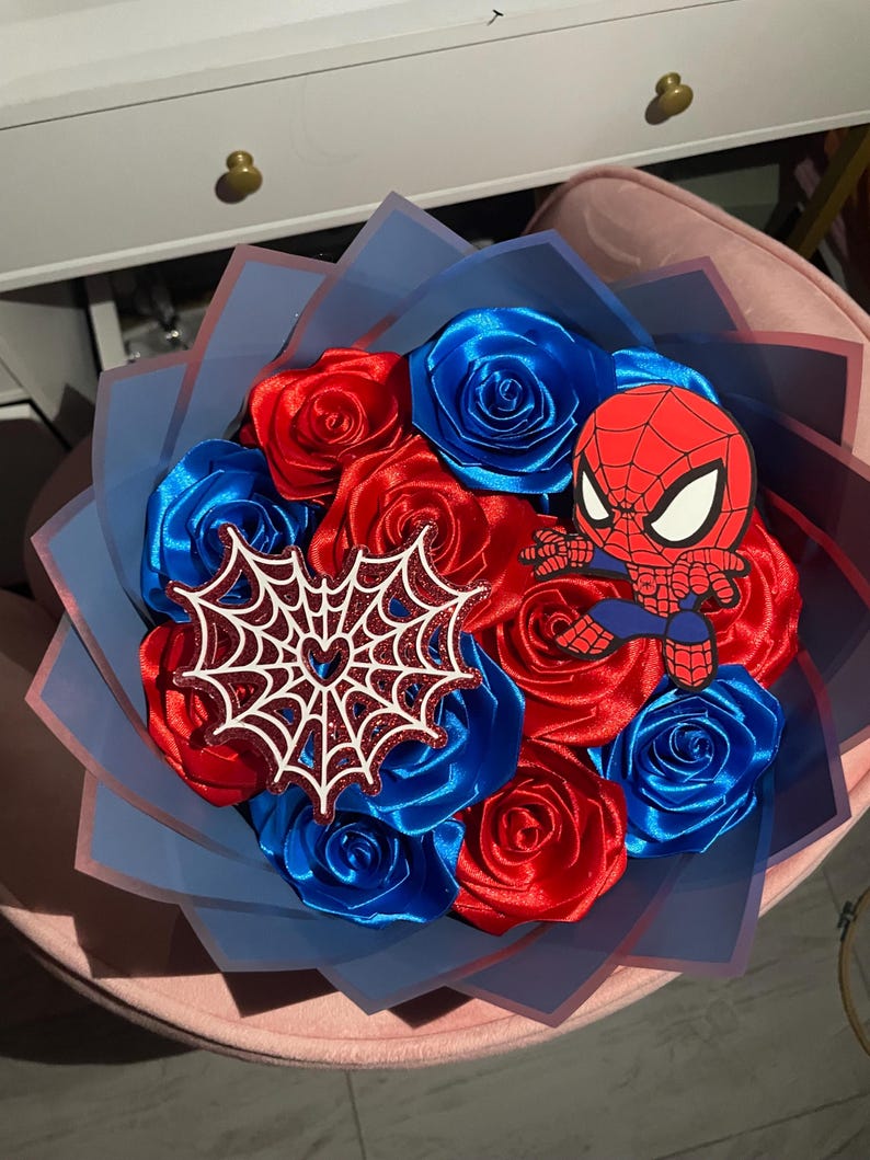 Spiderman Theme Eternal Rose Bouquet - Etsy