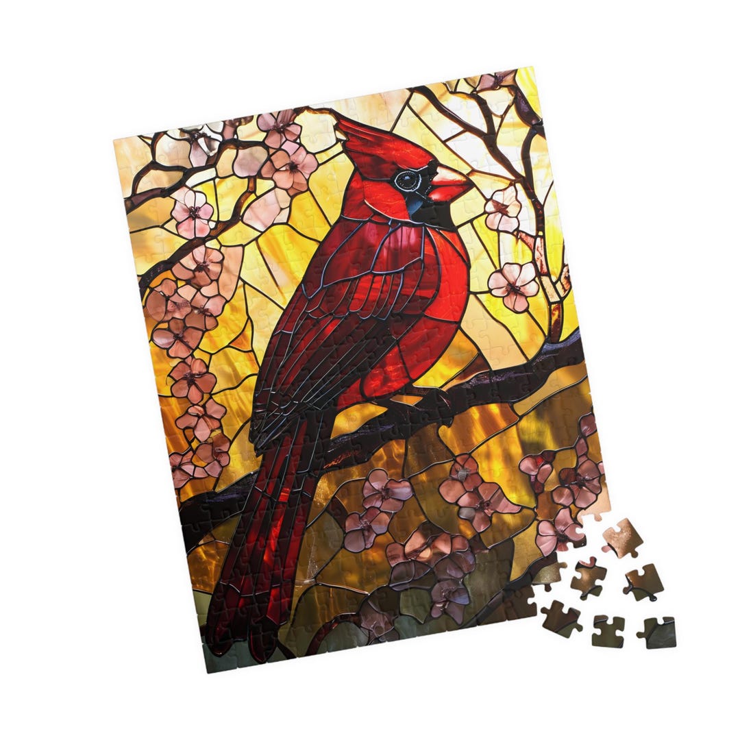 Stained Glass Cardinal Jigsaw Puzzle – Bird Lover Gift (100, 250, 500 ...