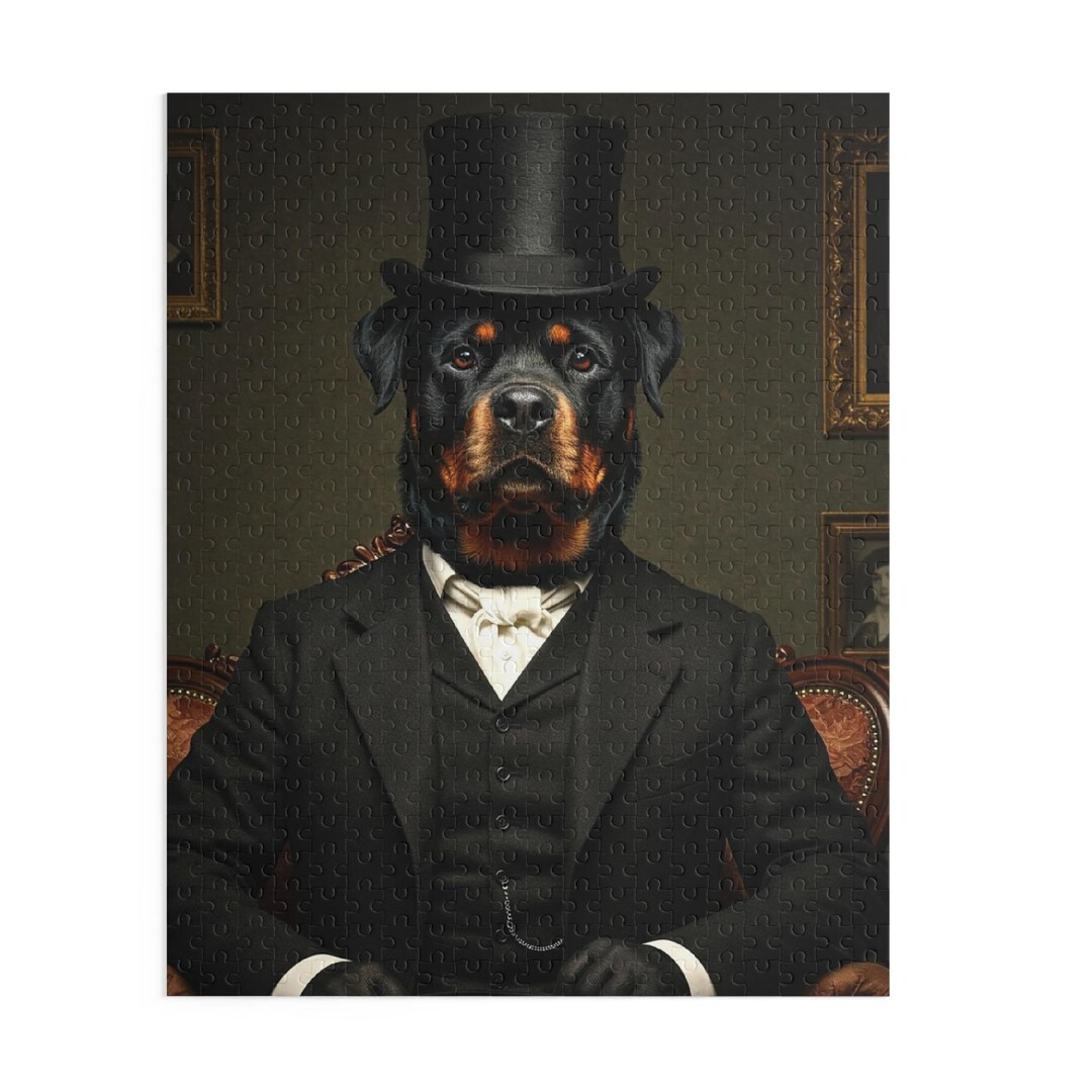 Victorian Rottweiler Portrait Jigsaw Puzzle: Whimsical Dog Lover Gift ...