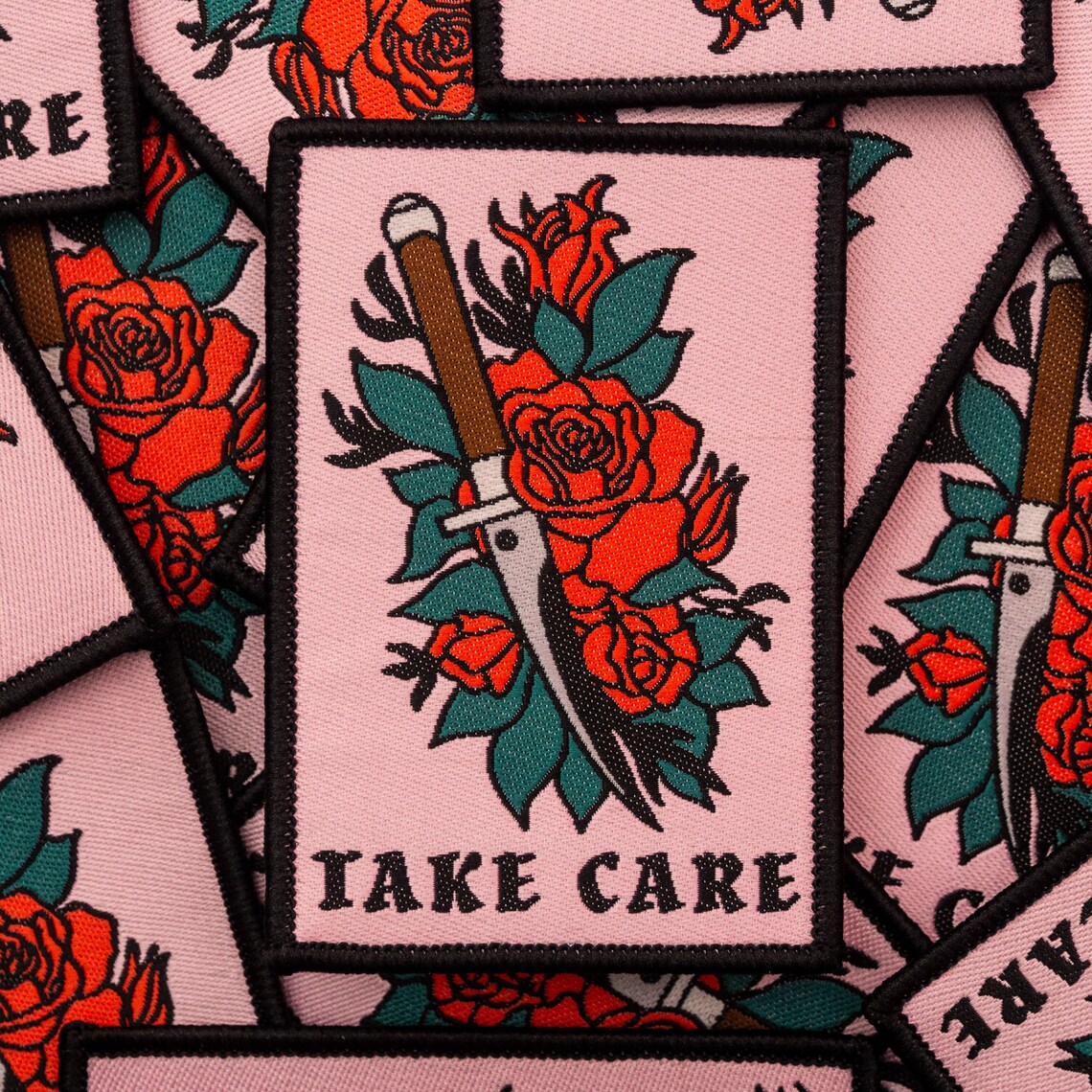 Take Care Patch. Rose and Switchblade Patch. Roses and Knife - Etsy