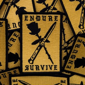 Rose and Switchblade Patch. Endure Survive Iron on Embroidered Patch - Etsy