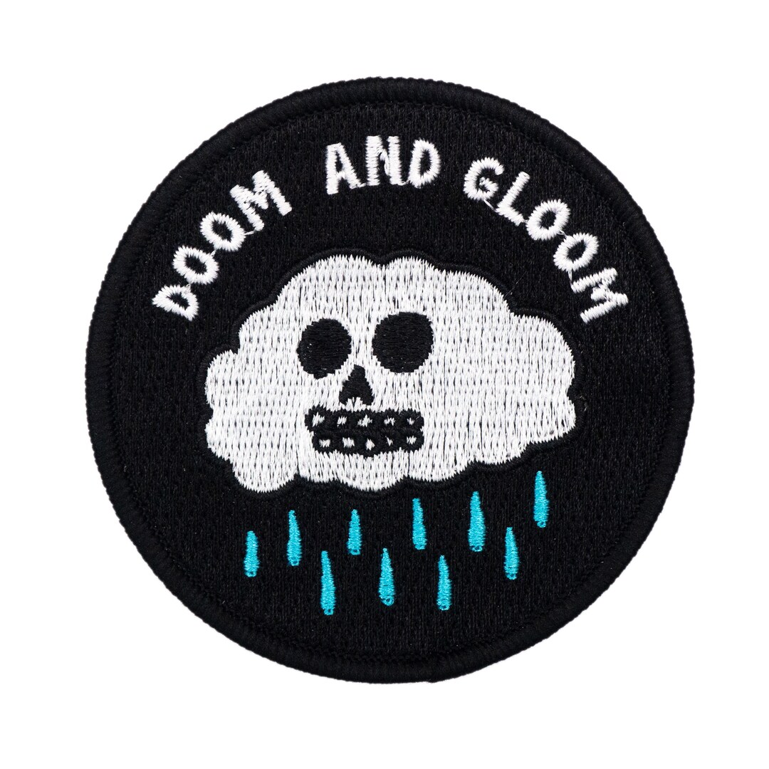 Doom and Gloom Patch. Rain Cloud Embroidered Patch. Gloomy Skull Clouds ...