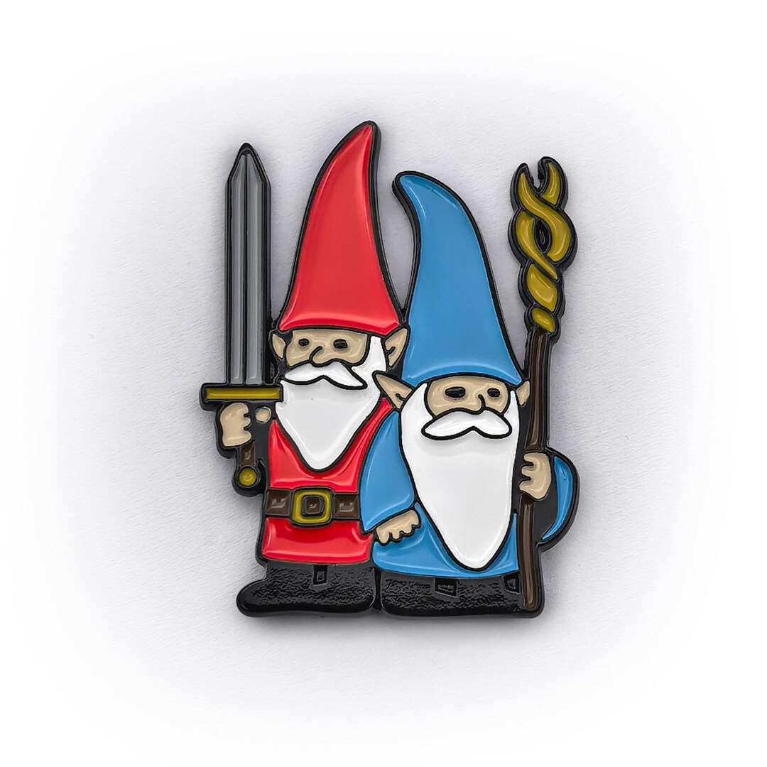 Battle Gnomes Pin. Gnomes Lapel Pin. Fantasy Wizard and Warrior Enamel ...