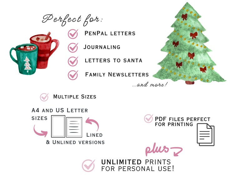 Holly - Printable Stationery in a Simple Holly Leaf Design. Perfect for ...