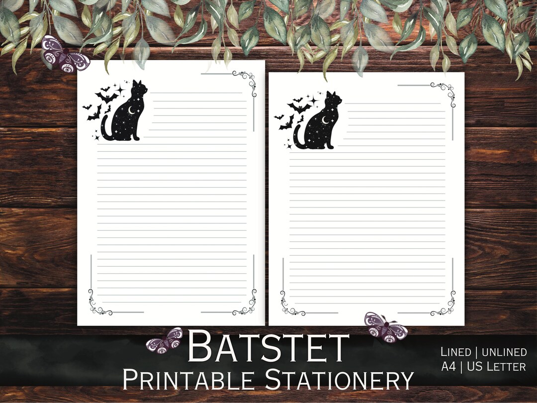 Batstet - Printable Stationery Decorated With Cute Cats & Bats for ...