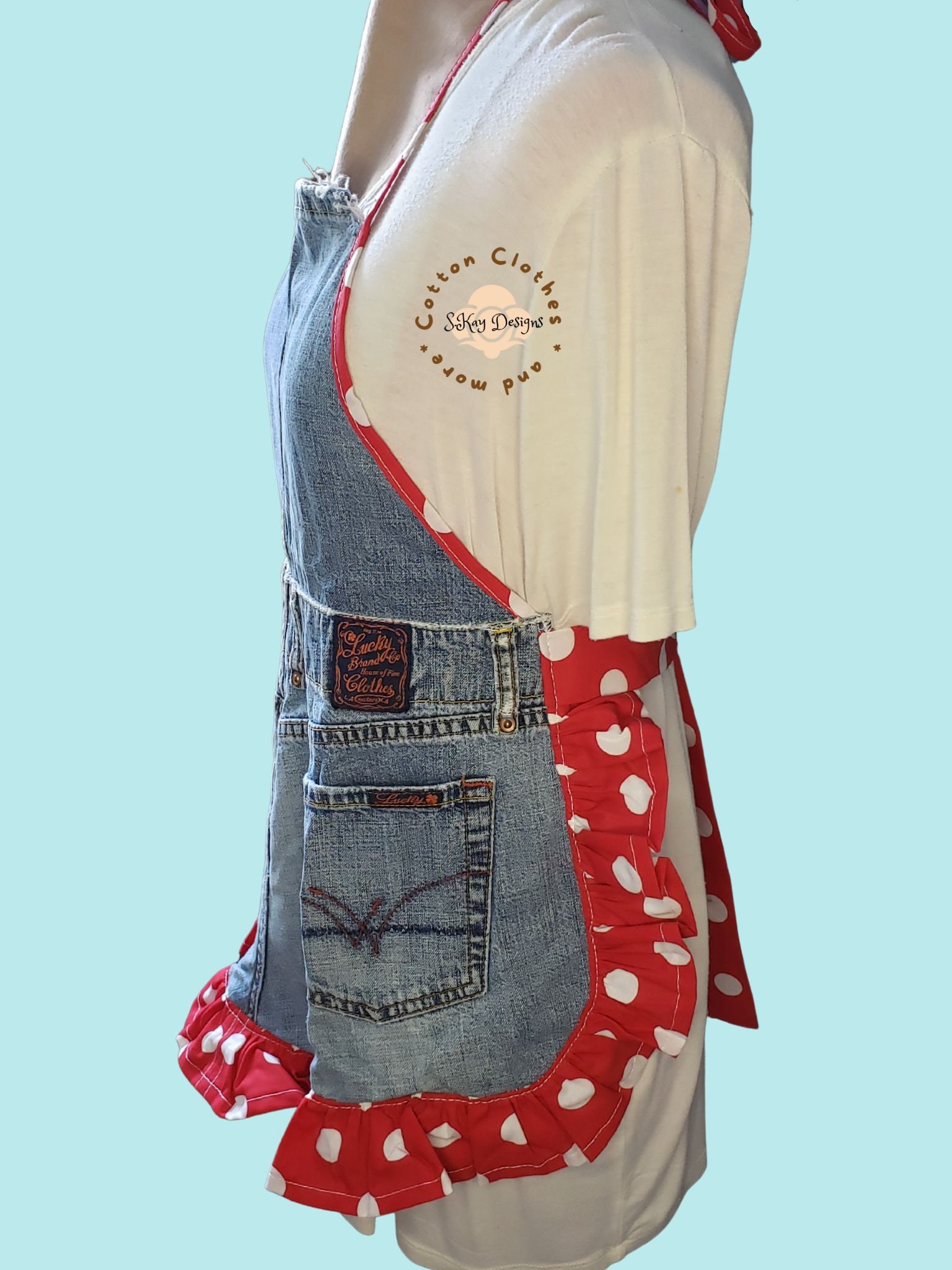 Red Dots, Adult Recycled/repurposed Jean Full Apron, Country Girl Apron ...