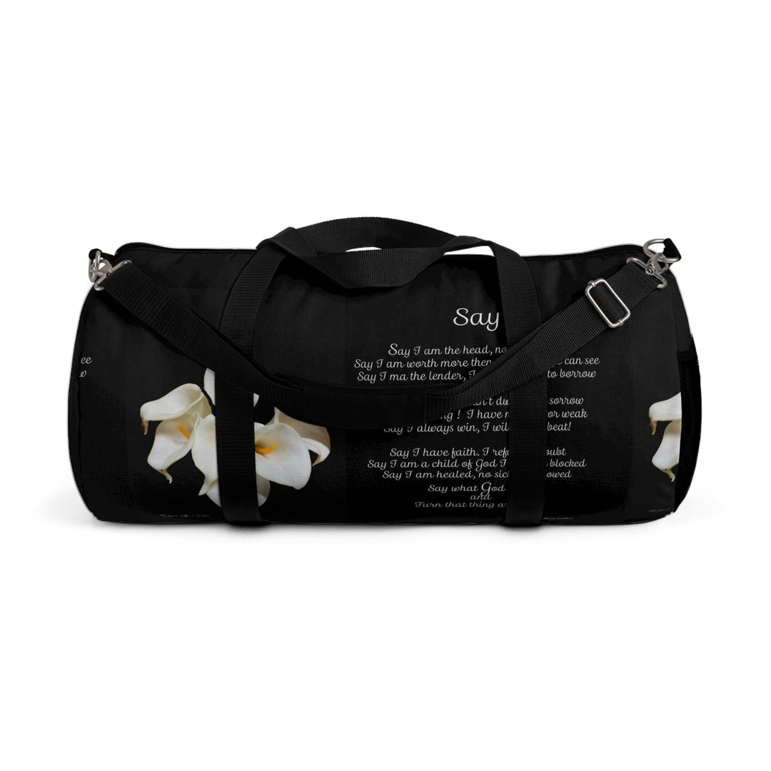 White Plumeria Floral Poem Duffel Bag | Black Travel Gym Bag - Etsy UK