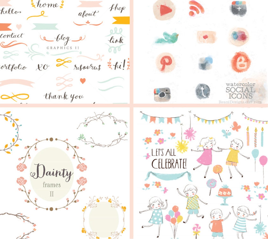 Clipart Bundle Watercolor and Graphics 17 Clip Art Sets - Etsy