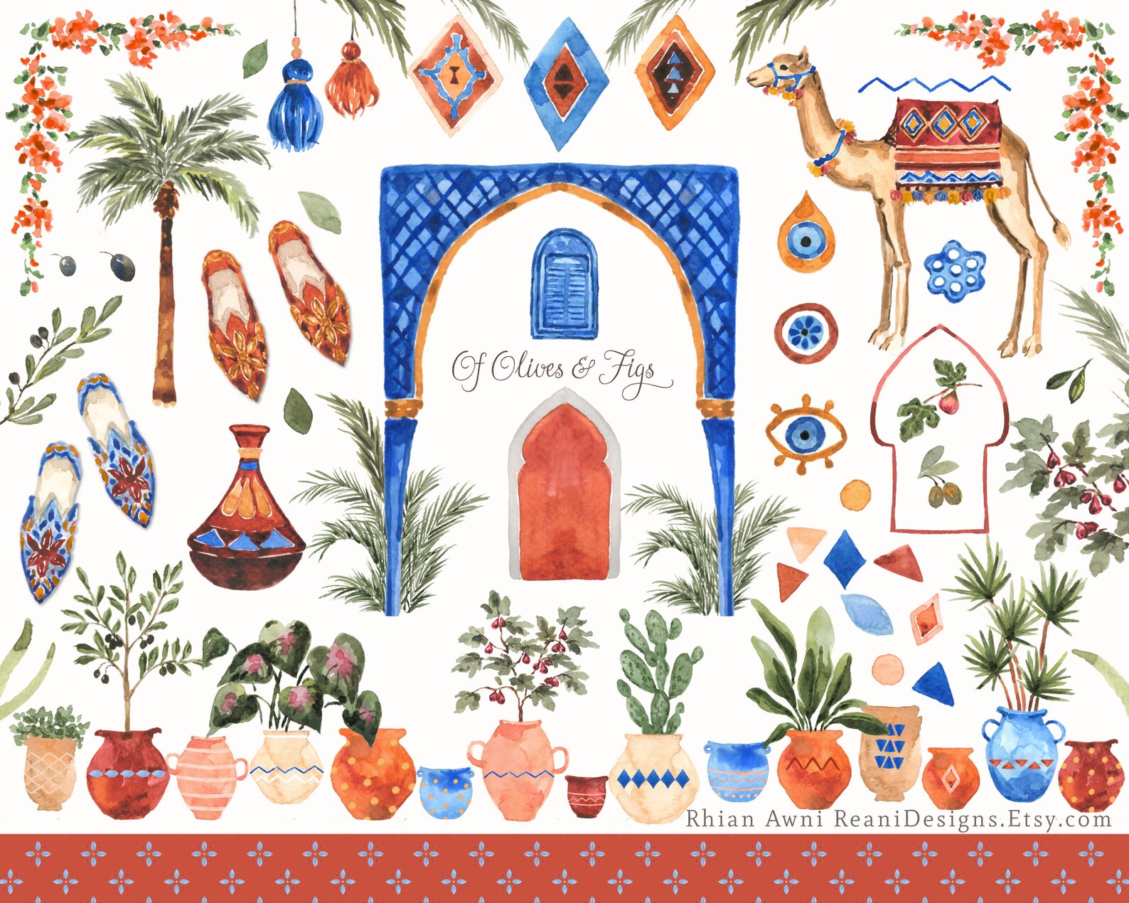 Moroccan Clip Art watercolor Camel Palms Cactus Tropical | Etsy