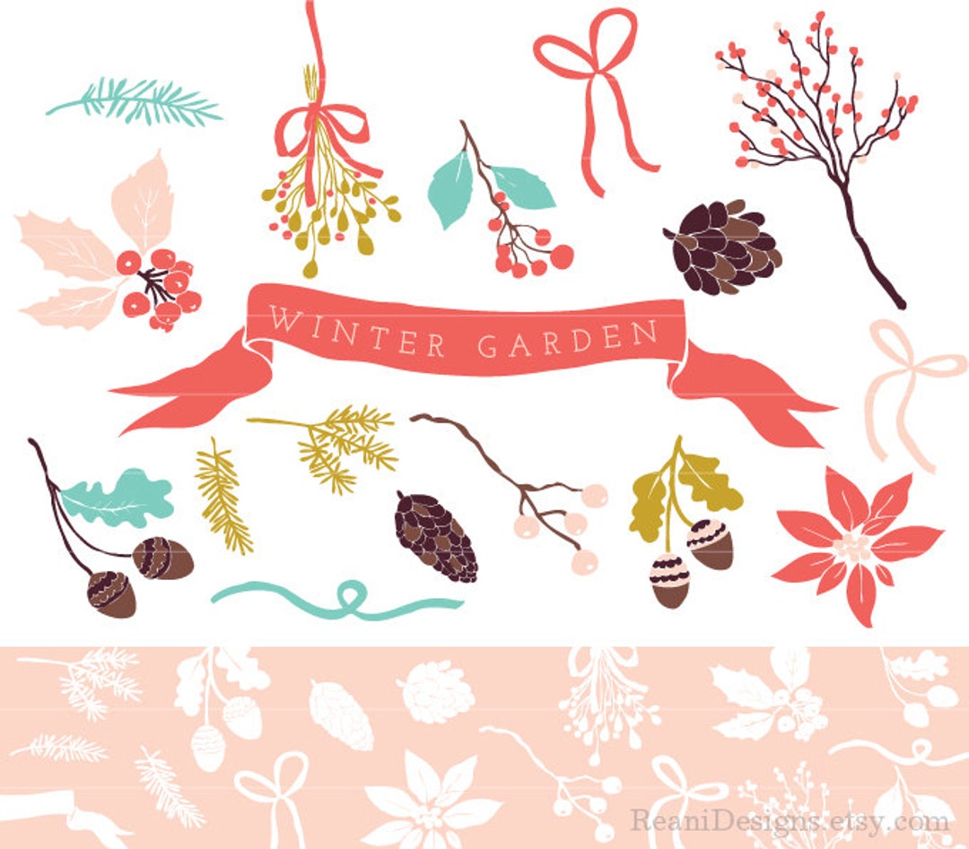 Winter Garden Clipart and Photoshop Brushes for Personal and Commercial ...