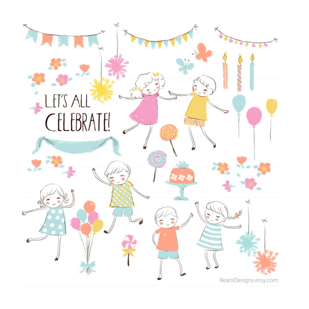 Birthday Party Clipart Kids Children Personal and Commercial Use - Clip ...
