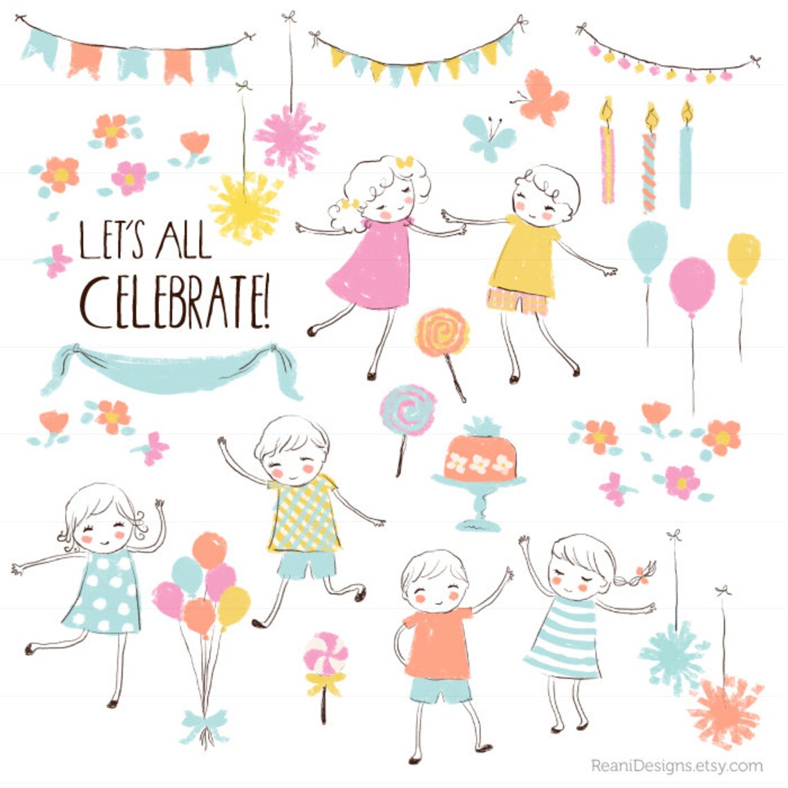 Birthday Party Clipart Kids Children Personal and Commercial - Etsy