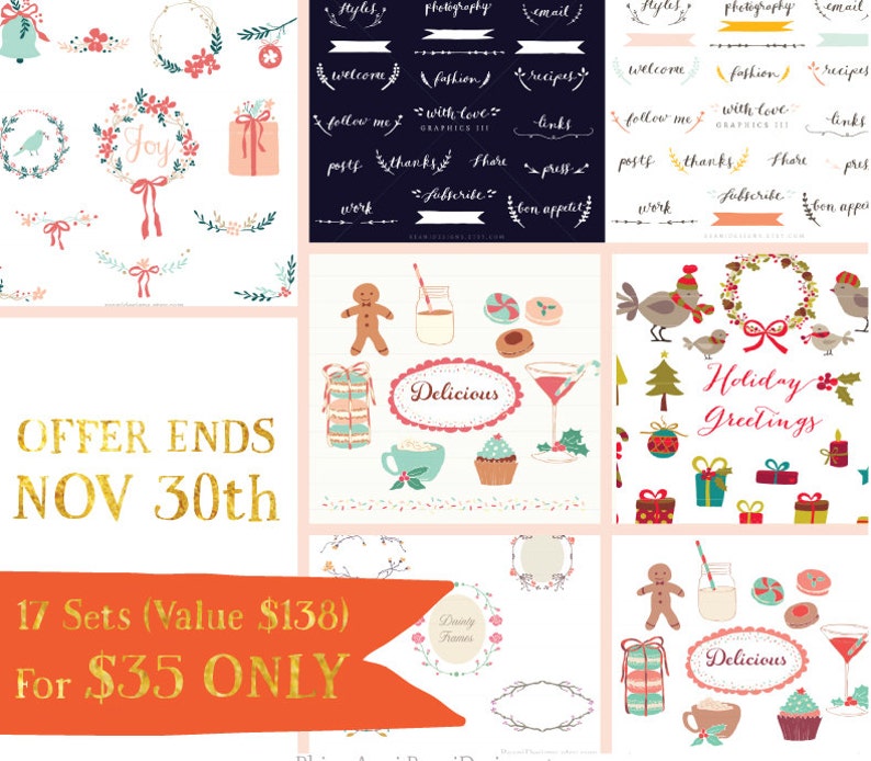 Clipart Bundle Watercolor and Graphics 17 Clip Art Sets - Etsy