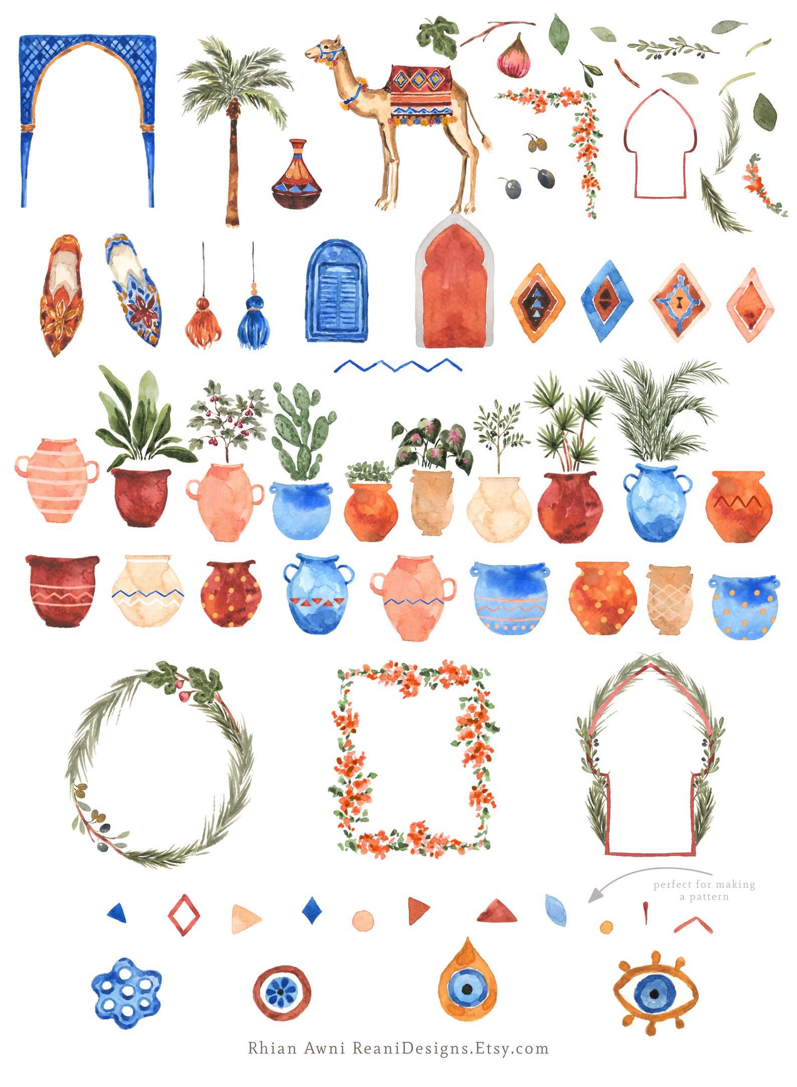 Moroccan Clip Art watercolor Camel Palms Cactus Tropical - Etsy