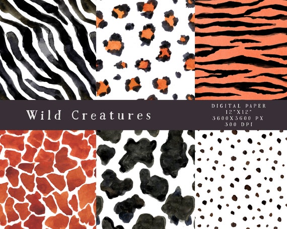 Animals Print Watercolor Digital Paper Zebra Tiger Cow - Etsy