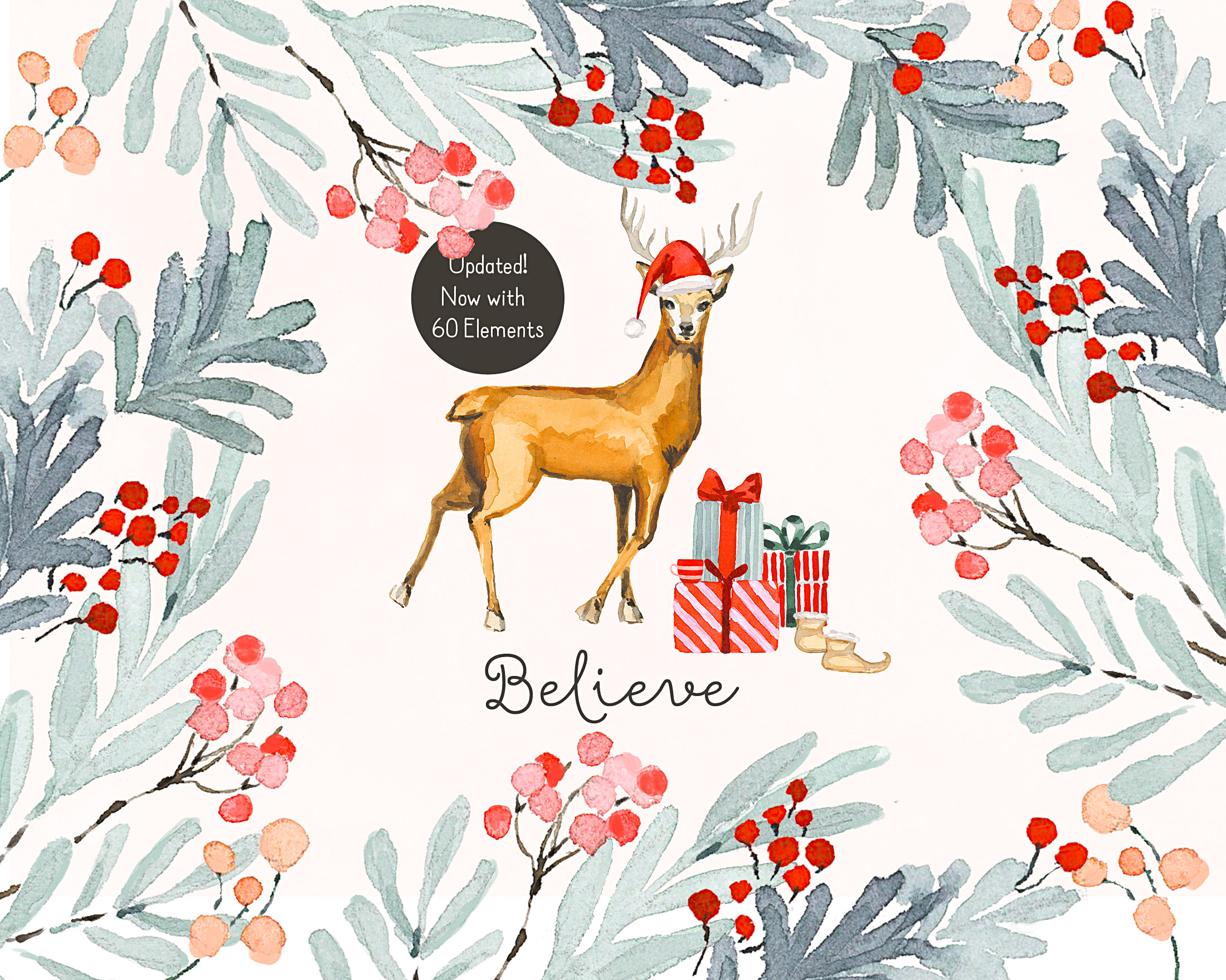 Christmas Watercolor Clip Art Reindeer Polar Express | Etsy Canada