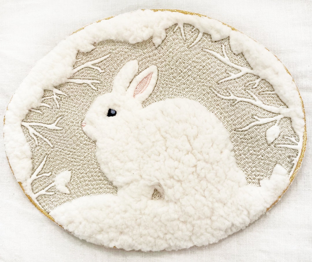 Large Fluffy Bunny in Snow Machine Embroidered Embossed Patch Appliqué ...