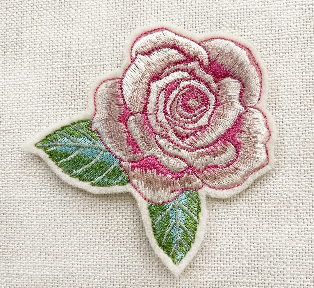 Full Bloom Rose, Rose Patch, Sew on Patch, Machine Embroidery Patch ...