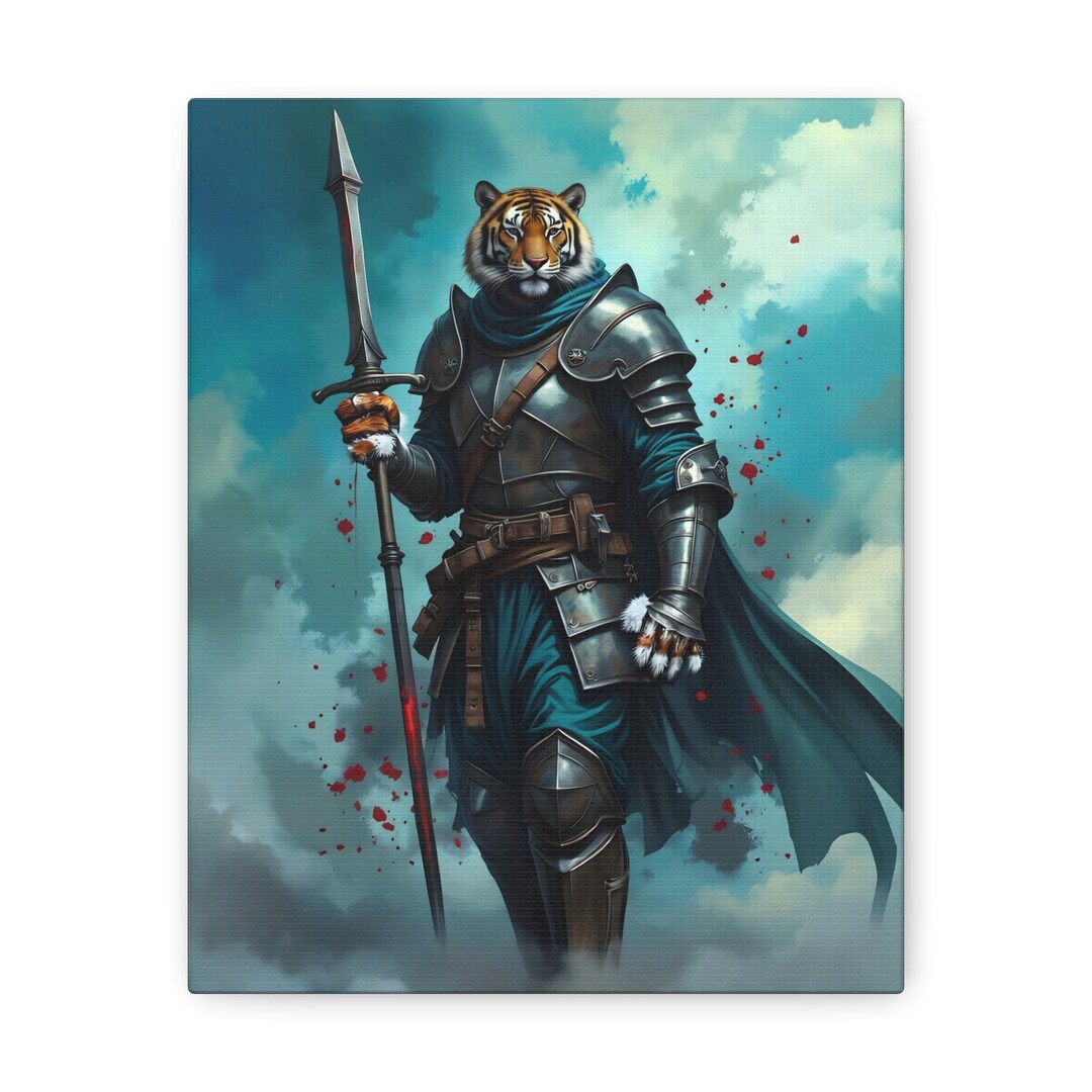 Canvas Gallery Wraps - Medieval Warrior Tiger With Blue Sky and Clouds ...