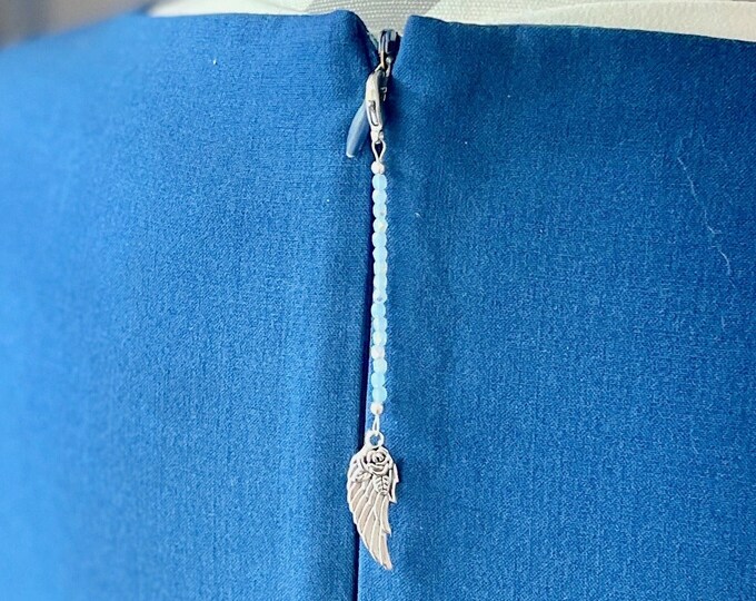 Angel Wing Dress Zipper Pull shimering Light Blue Beads and Silver ...