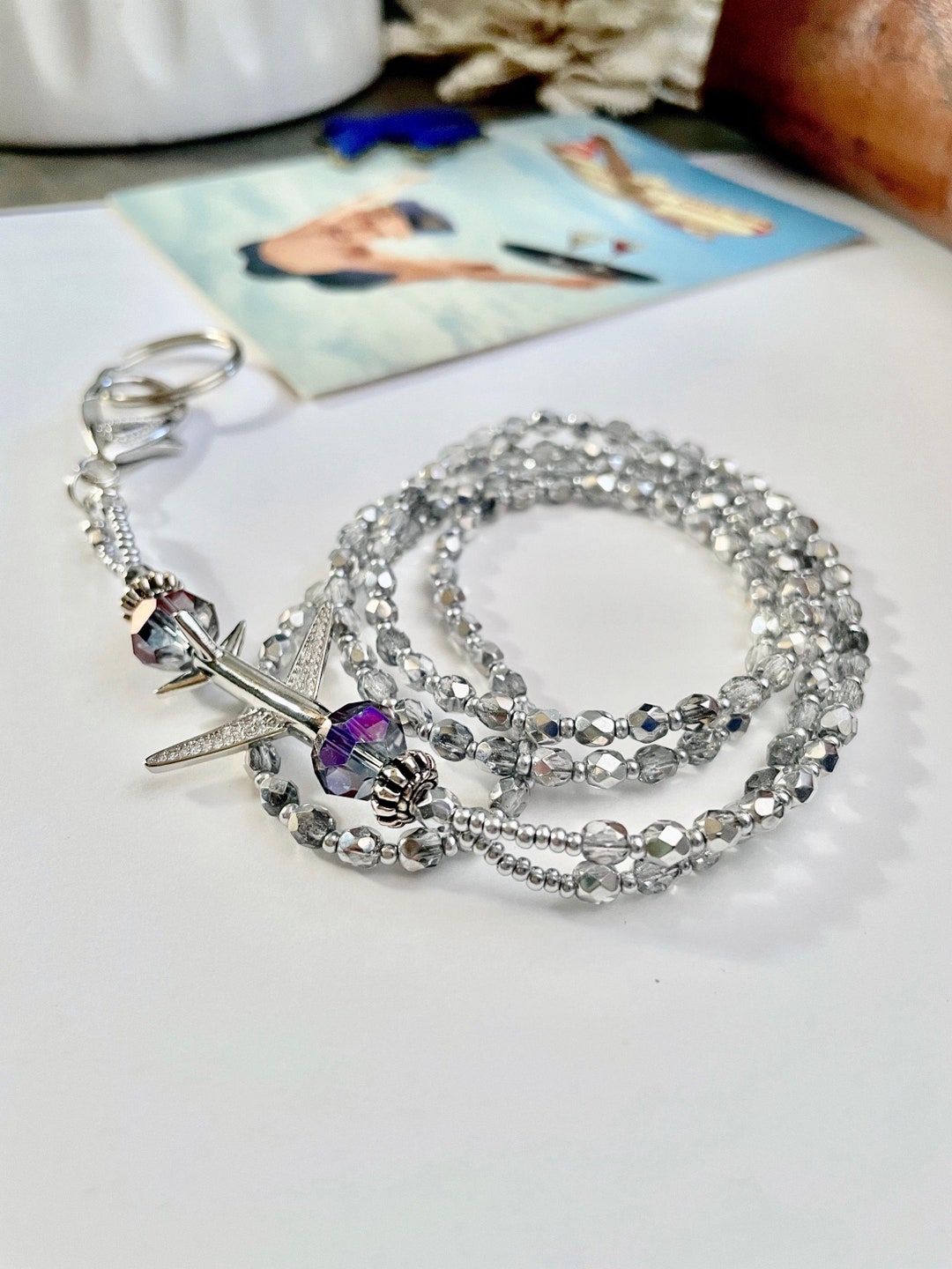 Silver Sparkle Airplane ID Lanyard flight Crew ID, Gift for Pilot ...