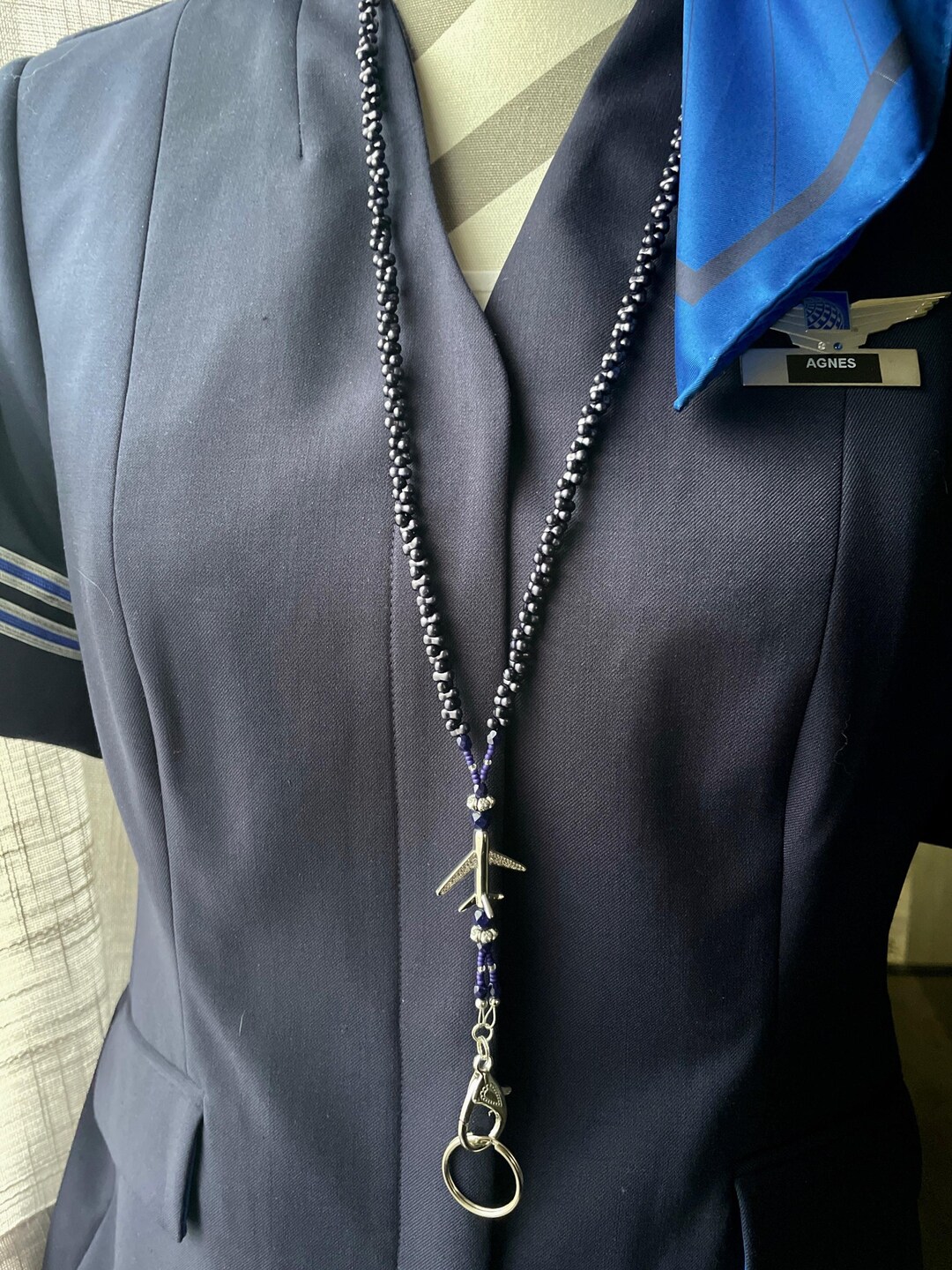 Blue Glass Airplane ID Lanyard (crew Badge ID, Flight Attendant, ID ...