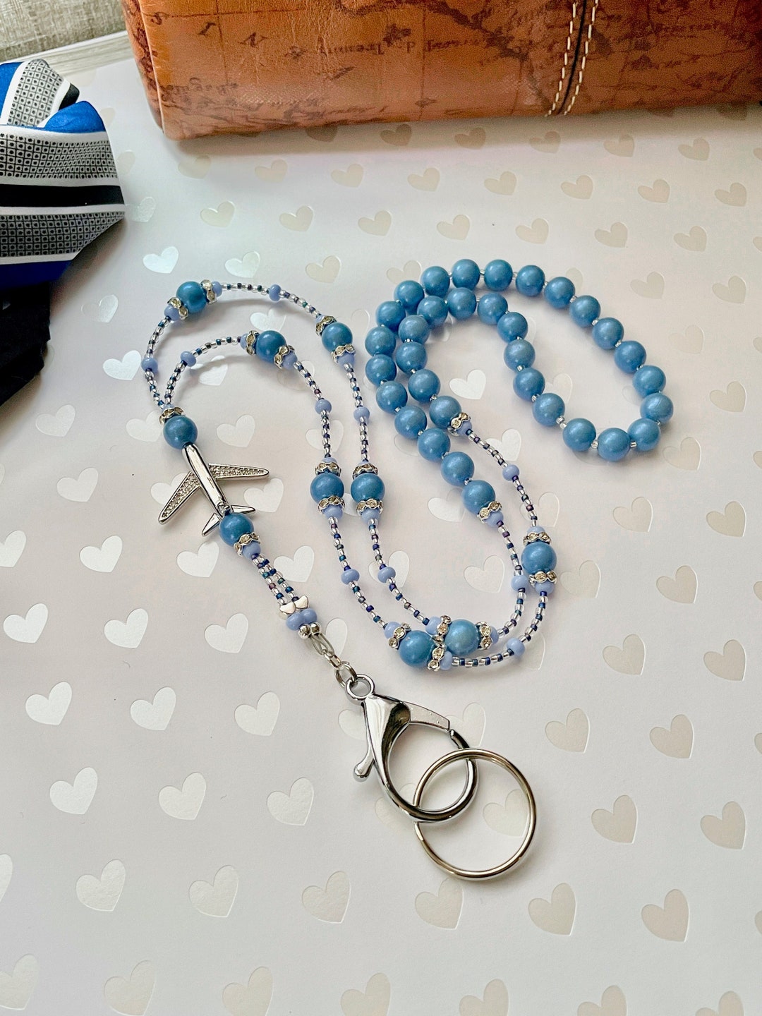 Soft Blue Pearl Airplane ID Lanyard (flight Crew Jewelry, Airplane ...