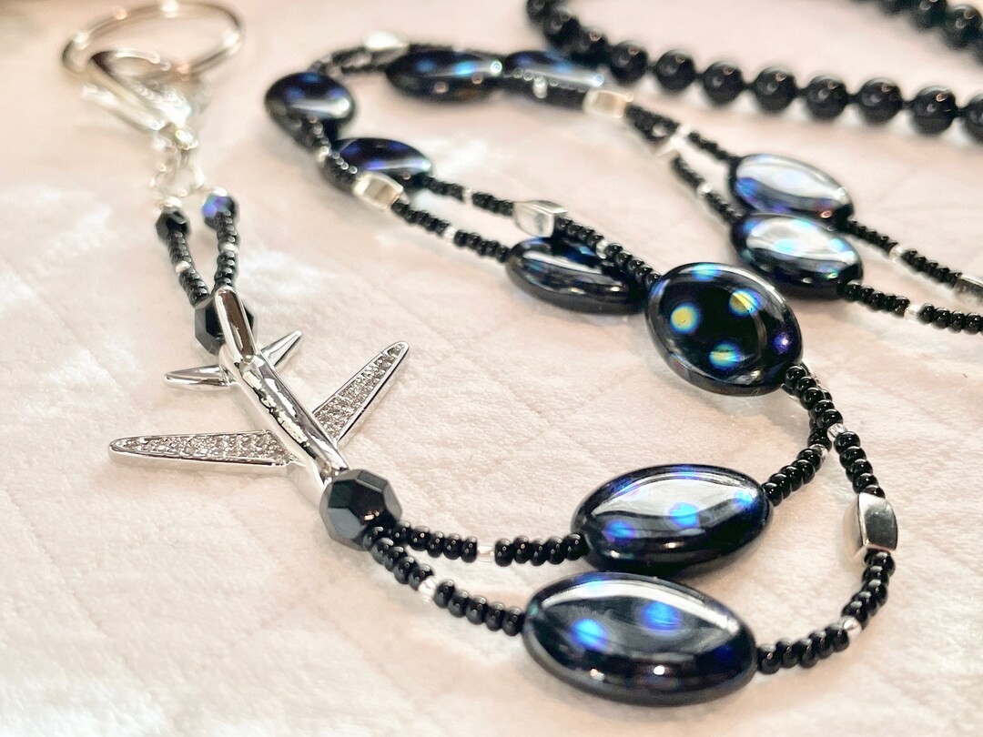Black Aurora Airplane ID Lanyard flight Attendant Accessories, Gift for ...