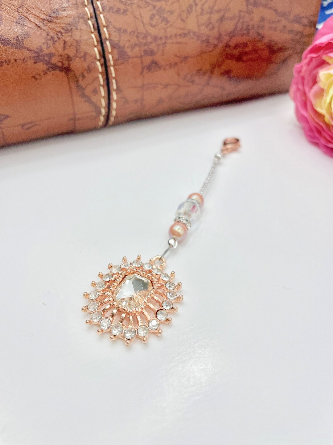 Rose Gold Rhinestone Zipper Pull, Pink Pearl Zipper Fob, Wedding ...