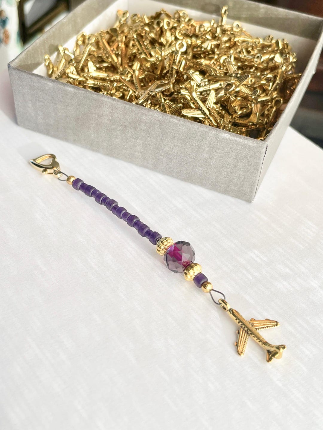 Purple and Gold Airplane Zipper Pull (flight Attendant, Pilot, Gift ...