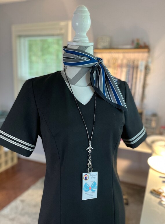 Flight Attendant ID Lanyard black and Gray Beads Silver - Etsy