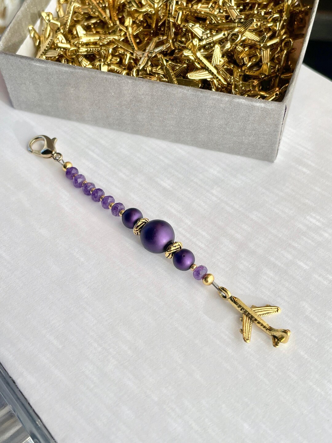 Purple and Gold Airplane Zipper Pull flight Attendant, Pilot, Gift Idea ...