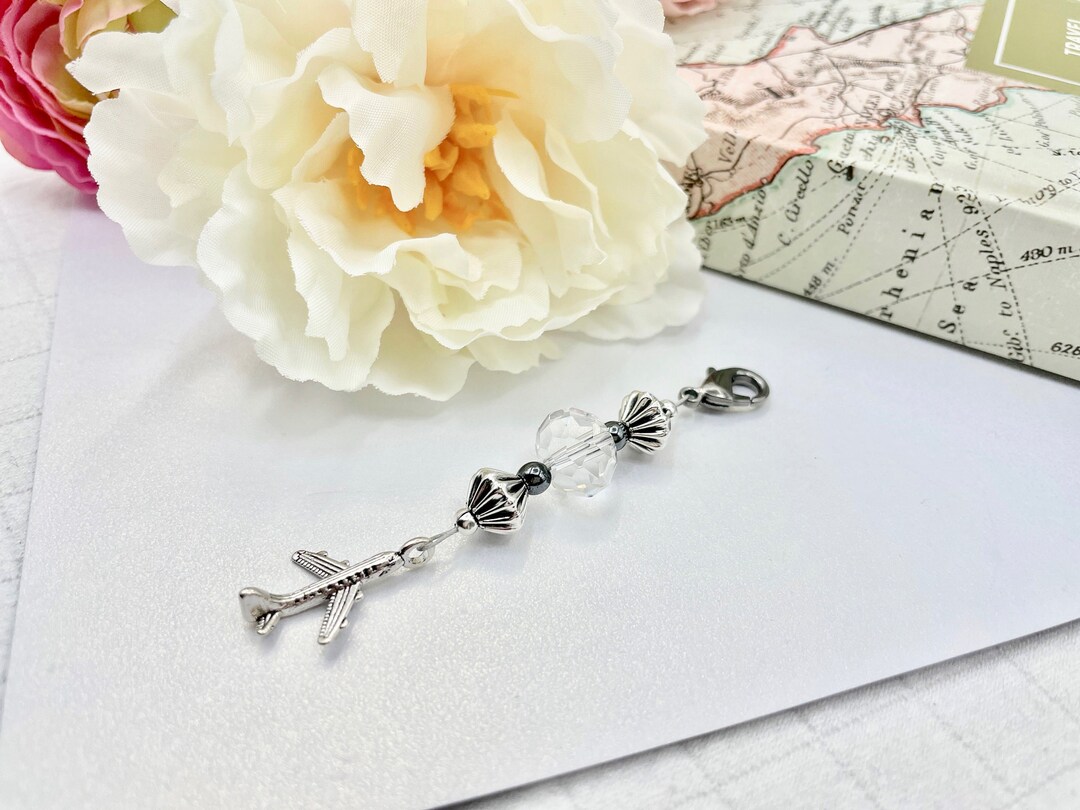 Airplane Zipper Charm (for Wallets, Dresses & Tote Bag. Crystal Beads ...