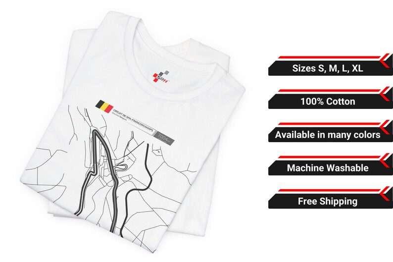 Track Map Shirt Spa Francorchamps Circuit Layout Mens Graphic T-shirt ...