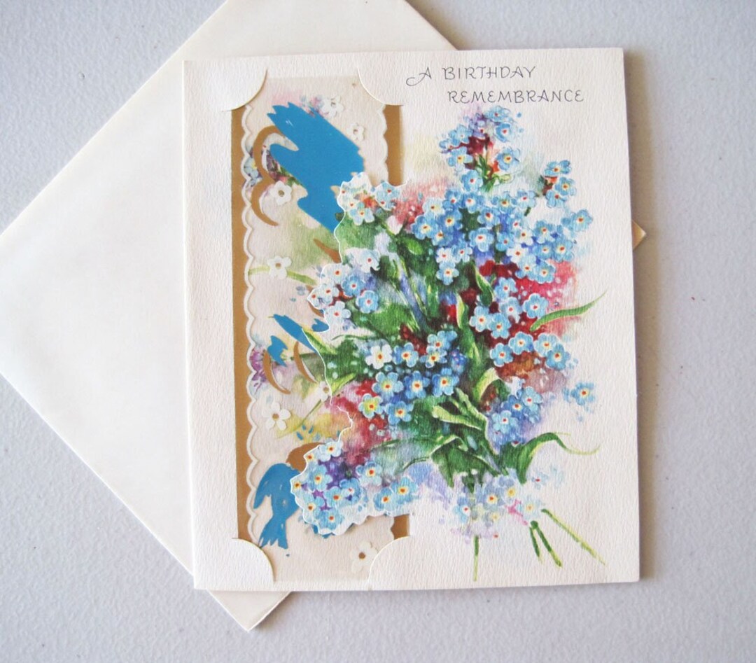 Birthday Remembrance Forget Me Not Two Fold Greeting Card With ...