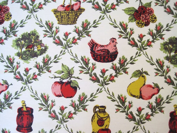 Vintage Decorator Kitchen Themed Fabric Fruits Flowers Roses - Etsy