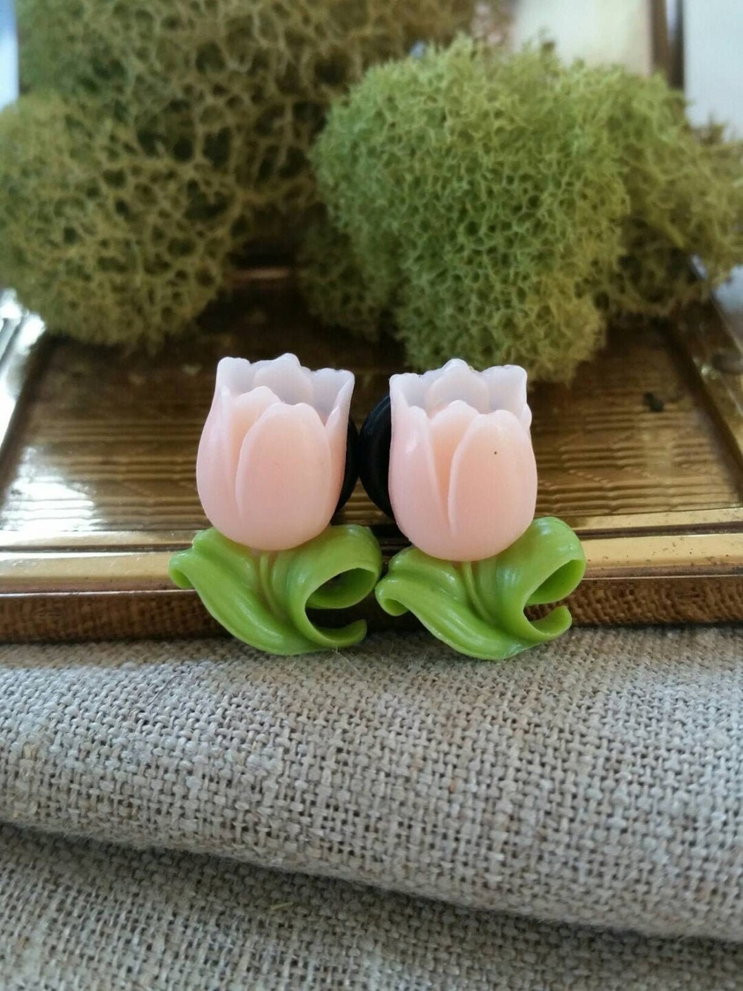 Peach Flower Plugs, Peach Wedding Gauges, Peach Bridal Plugs, Tulip ...
