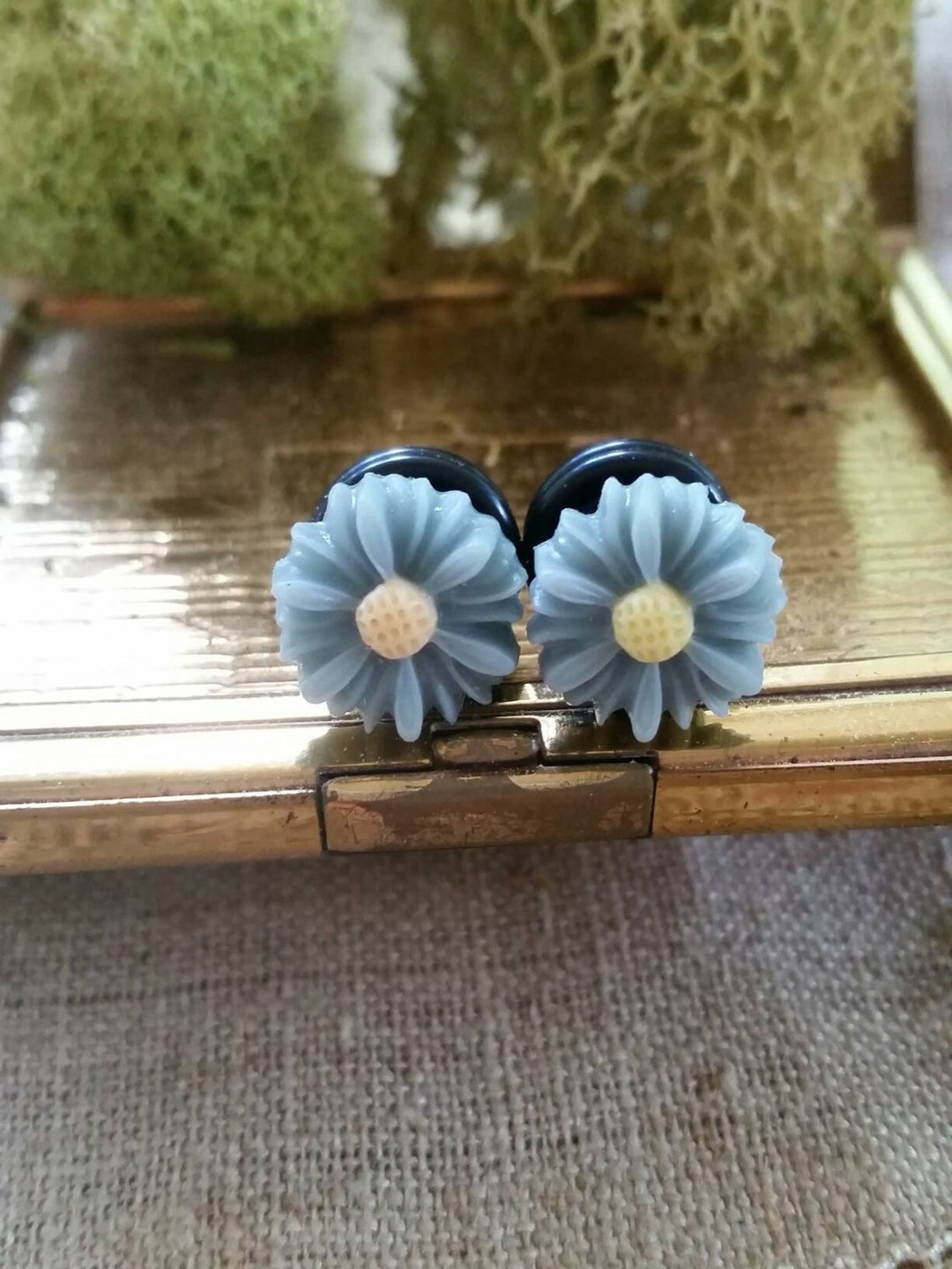 Slate Blue Flower Plugs, Wedding Plugs, Plugs for Prom, Small Sunflower ...
