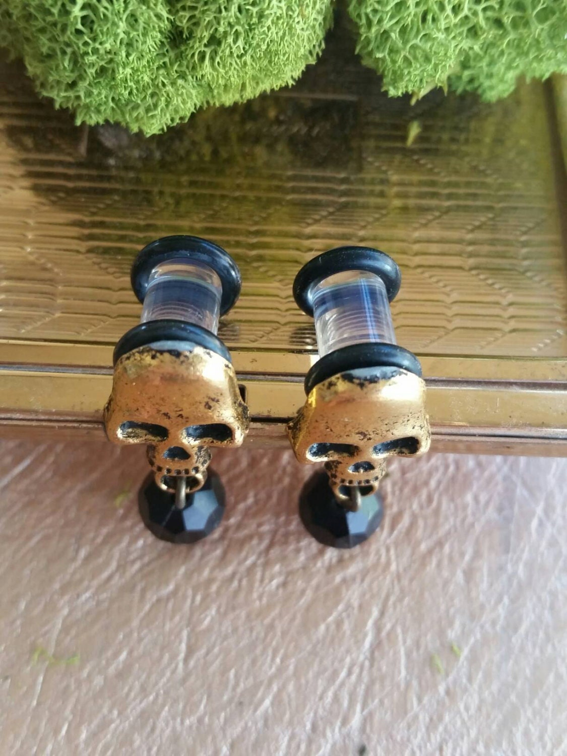Gold Skull Girly Dangling Plugs | Etsy